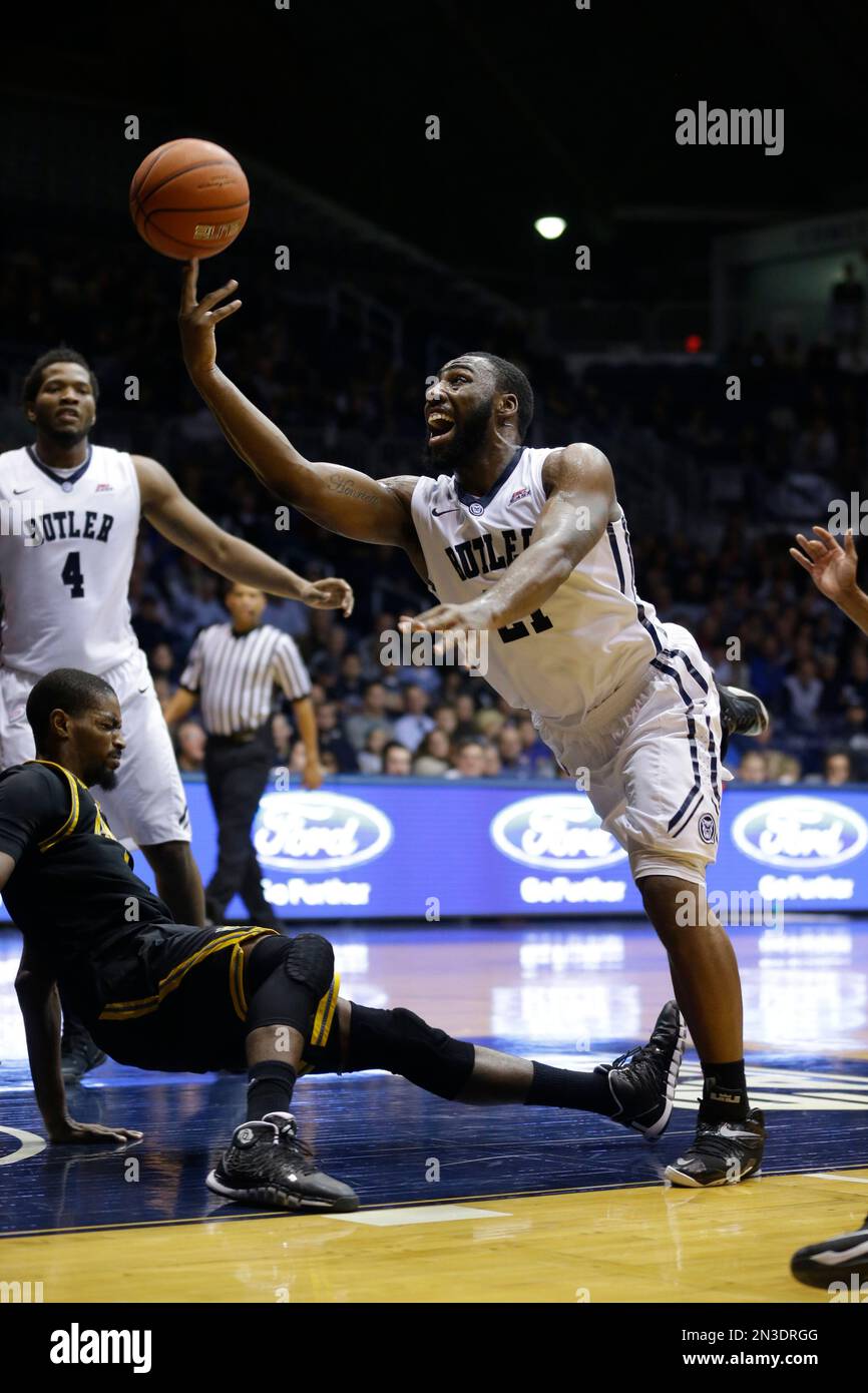 Butler forward Roosevelt Jones, right, shoots after being fouled by ...