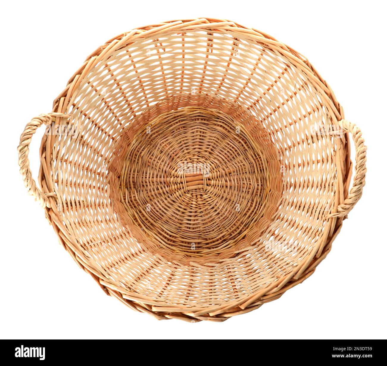 Wicker basket with handles isolated on white, top view Stock Photo - Alamy