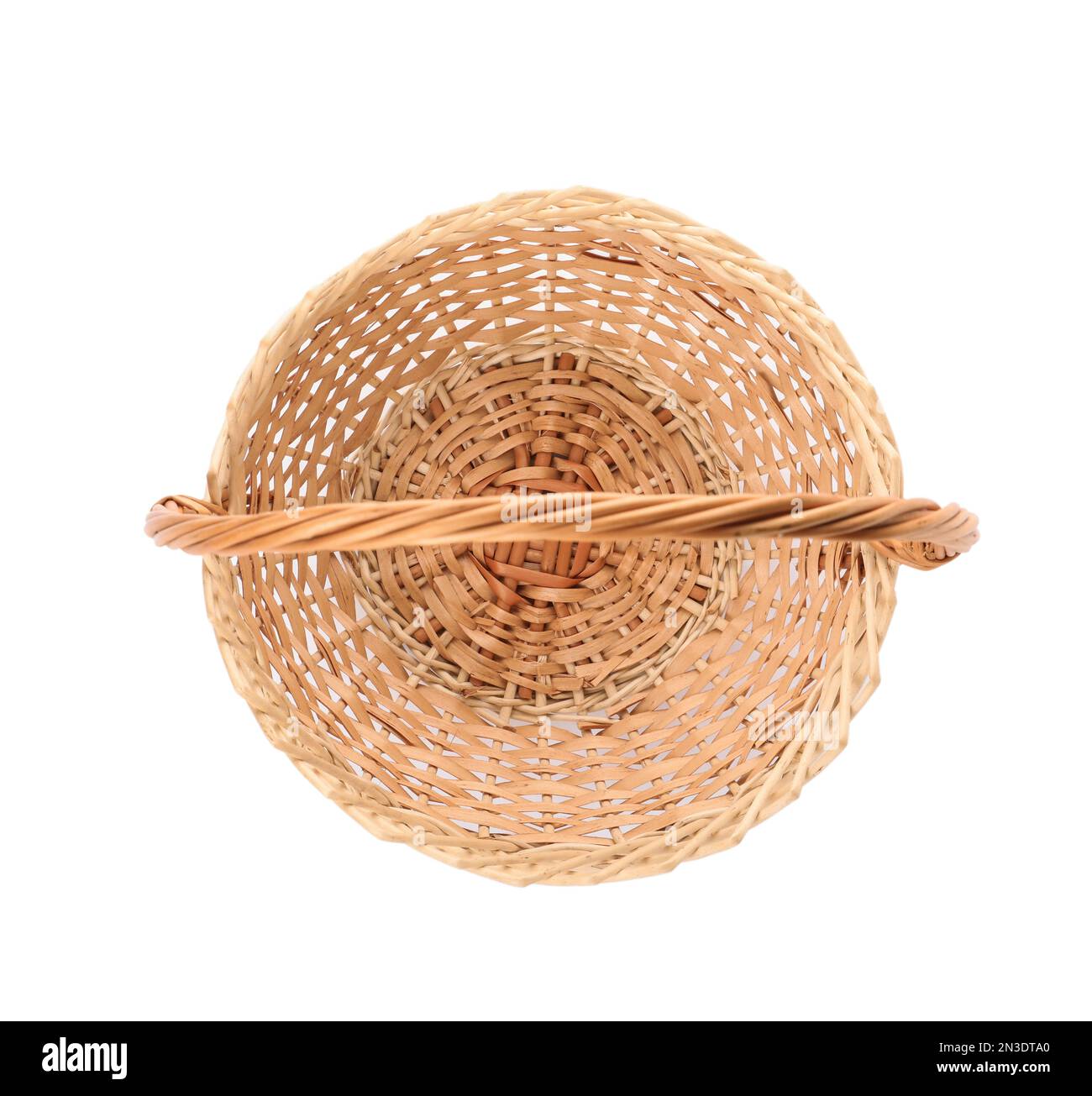 Wicker basket with handle isolated on white, top view Stock Photo - Alamy