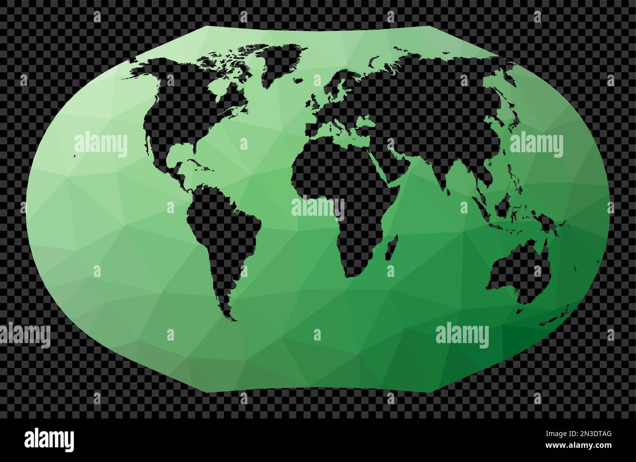 Transparent digital world map. Ginzburg 5 projection. Polygonal map of ...