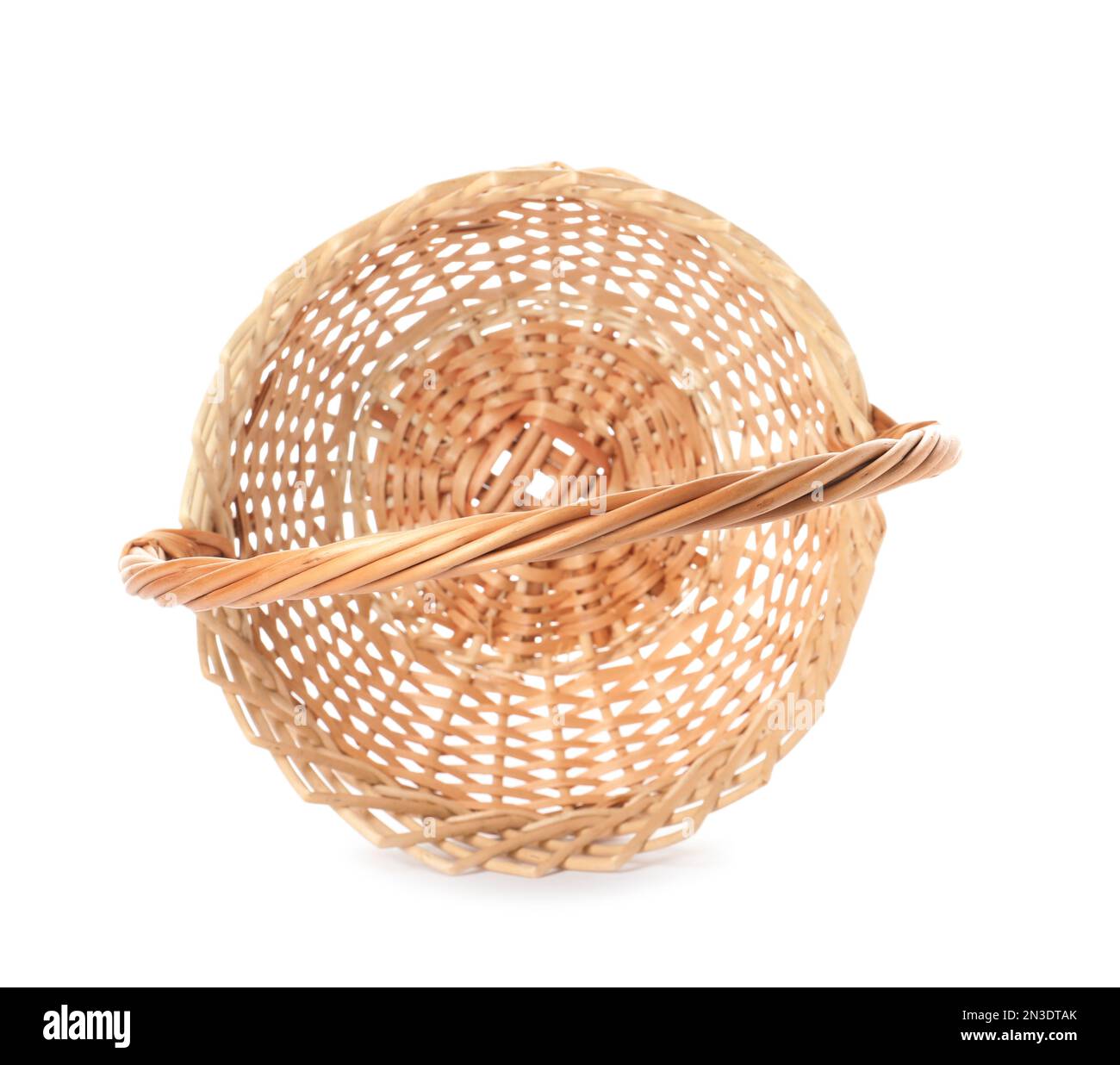 Decorative wicker basket with handle isolated on white Stock Photo - Alamy