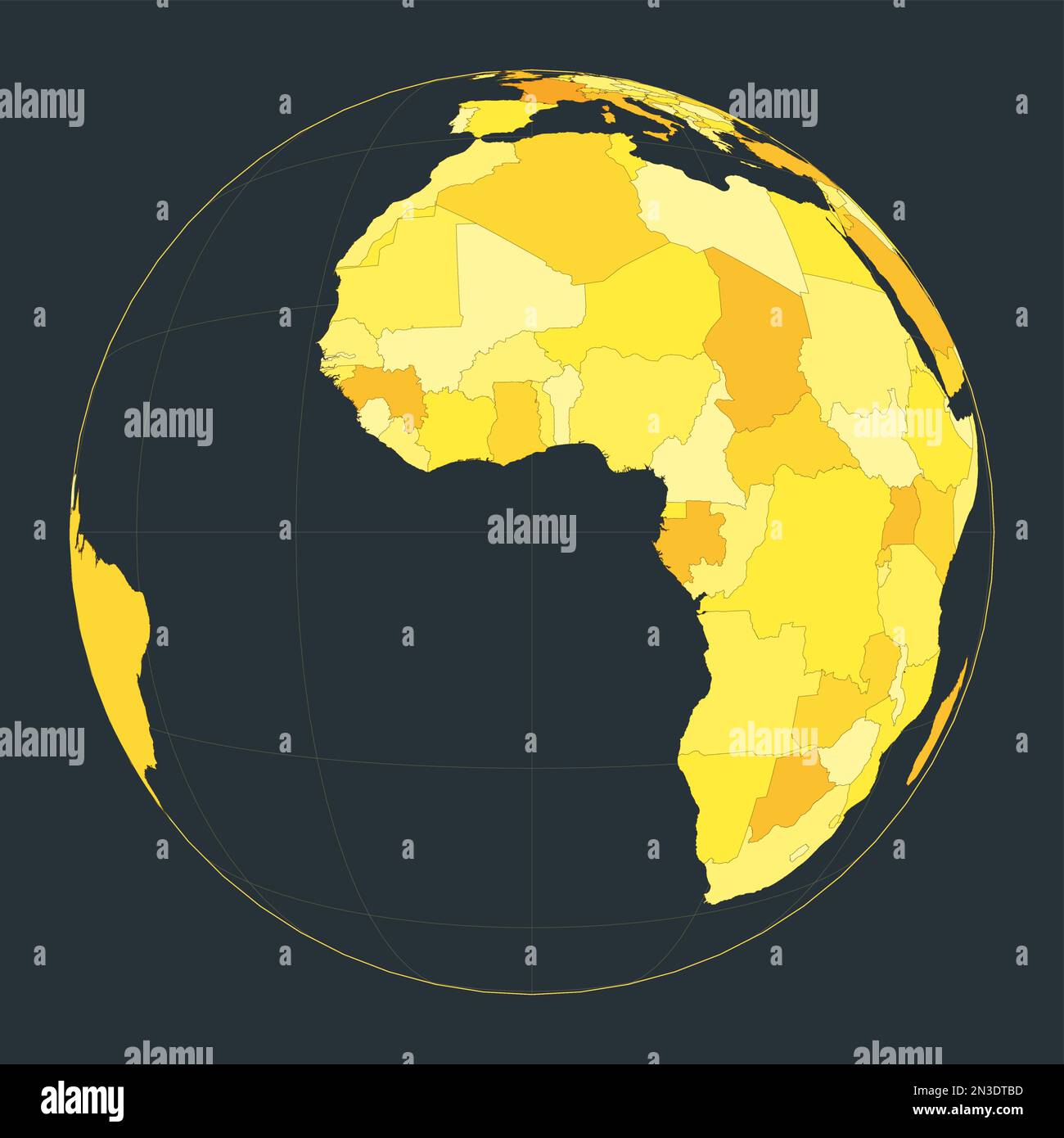 World Map. Satellite (tilted perspective) projection. Futuristic world ...
