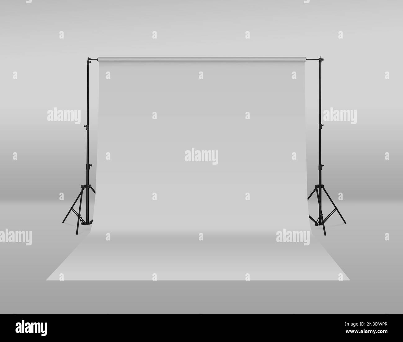 Modern light grey photo background. Professional studio equipment Stock ...