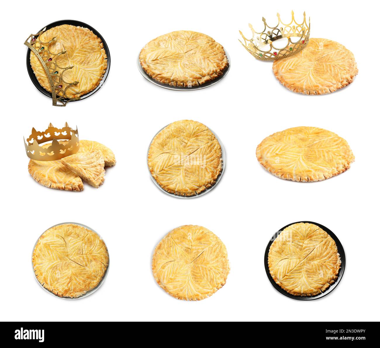 Set of traditional delicious galettes des rois on white background ...