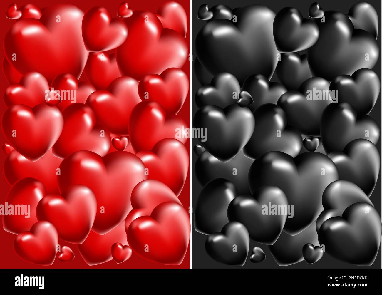 Set of red and black heart background. A collection of geometric ...
