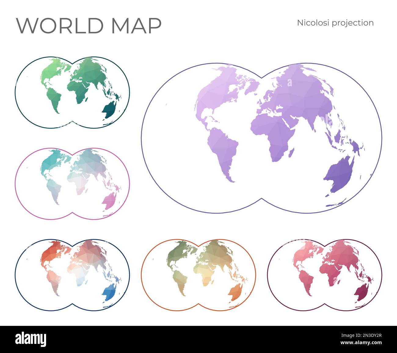 Low Poly World Map Set Nicolosi Globular Projection Collection Of The World Maps In Geometric