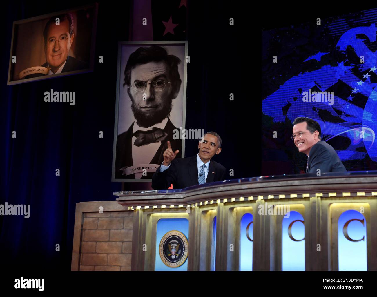 President Barack Obama talks with Stephen Colbert of The Colbert Report ...
