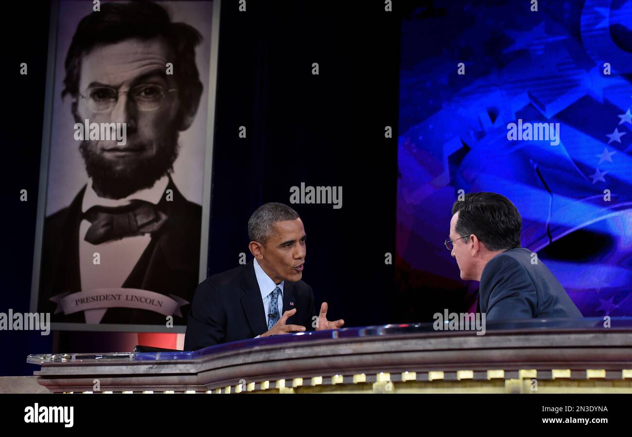 President Barack Obama talks with Stephen Colbert of The Colbert Report ...