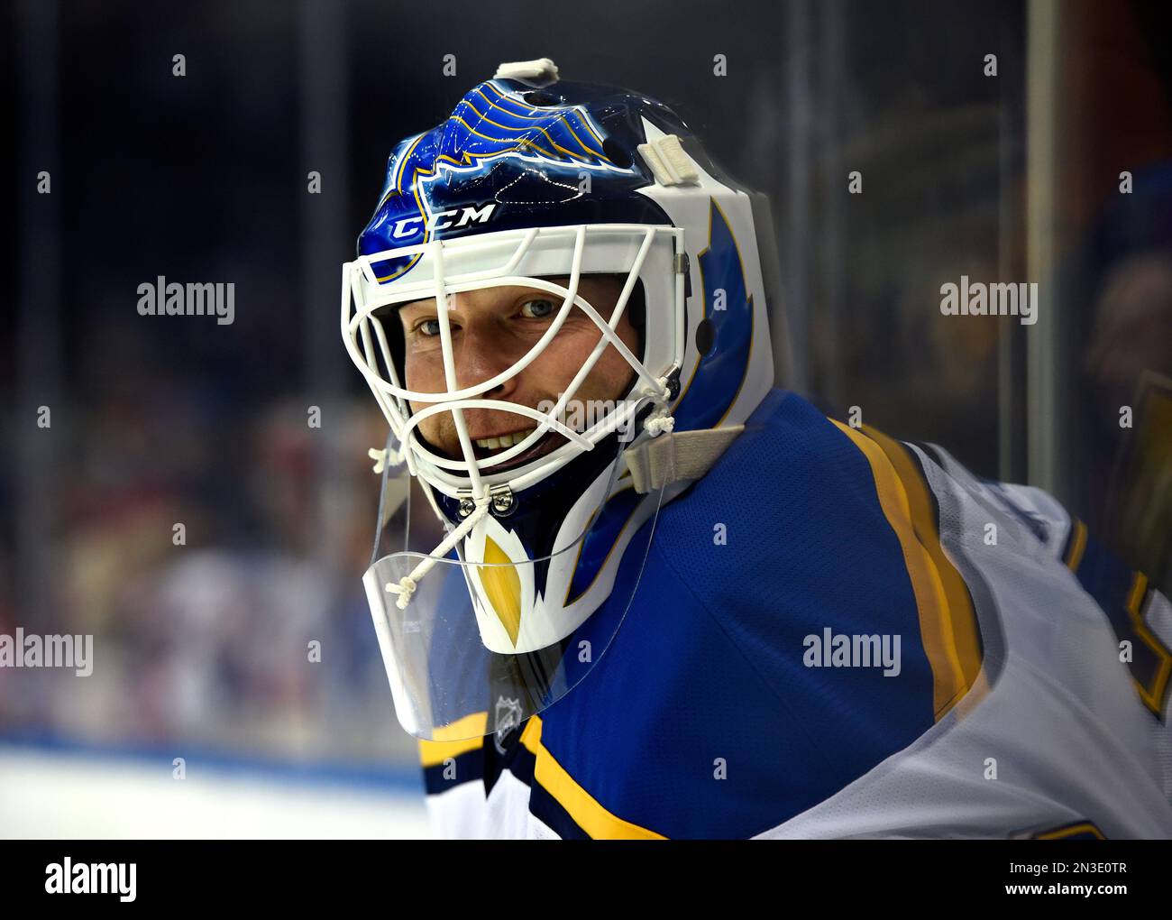 St. Louis Blues new goalie Martin Brodeur (30) waits for his turn in ...