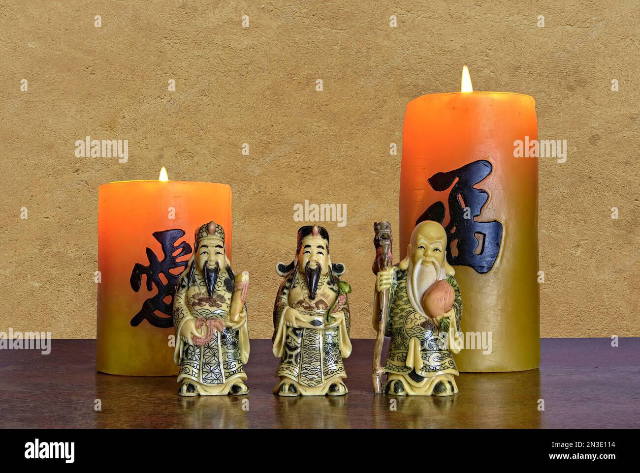 Three Chinese lucky gods.Fu Lu Shou.The Three Star Gods of China.These ...