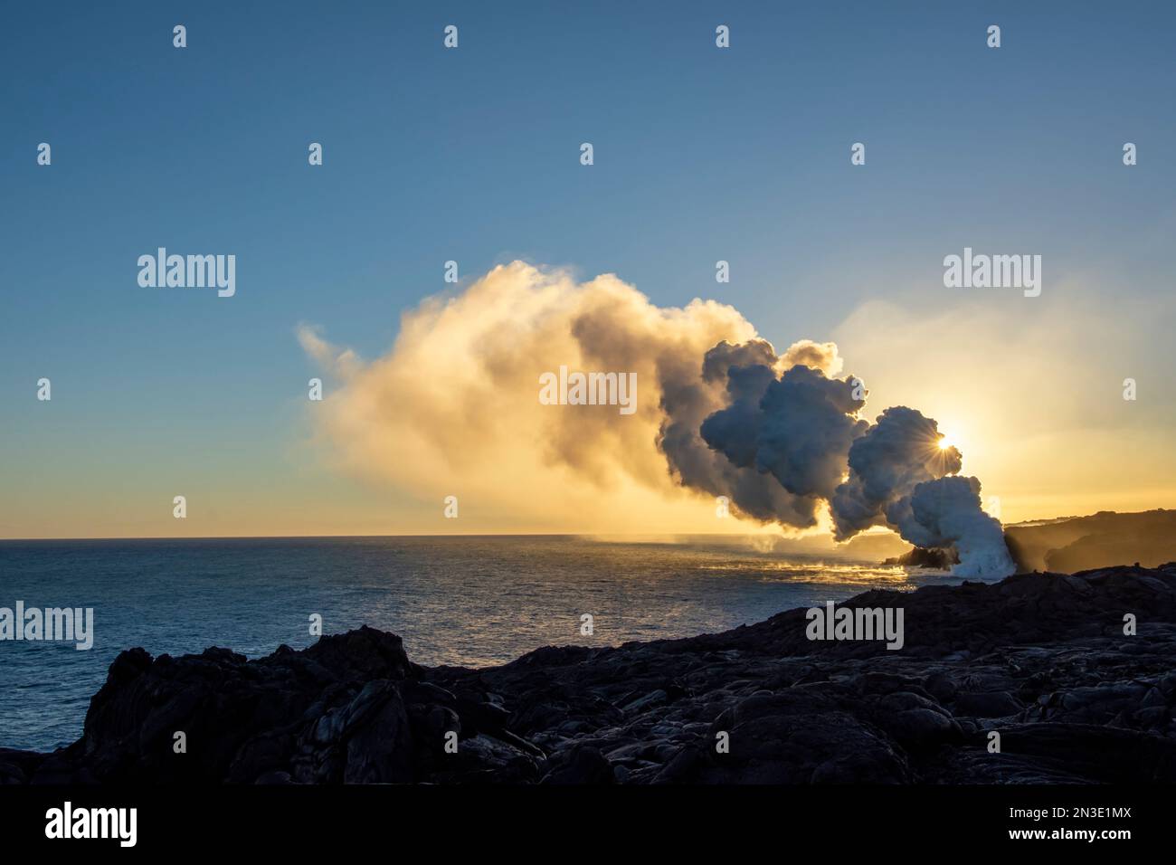 Lava ocean entry on the Big Island of Hawaii lights up the darkness and ...