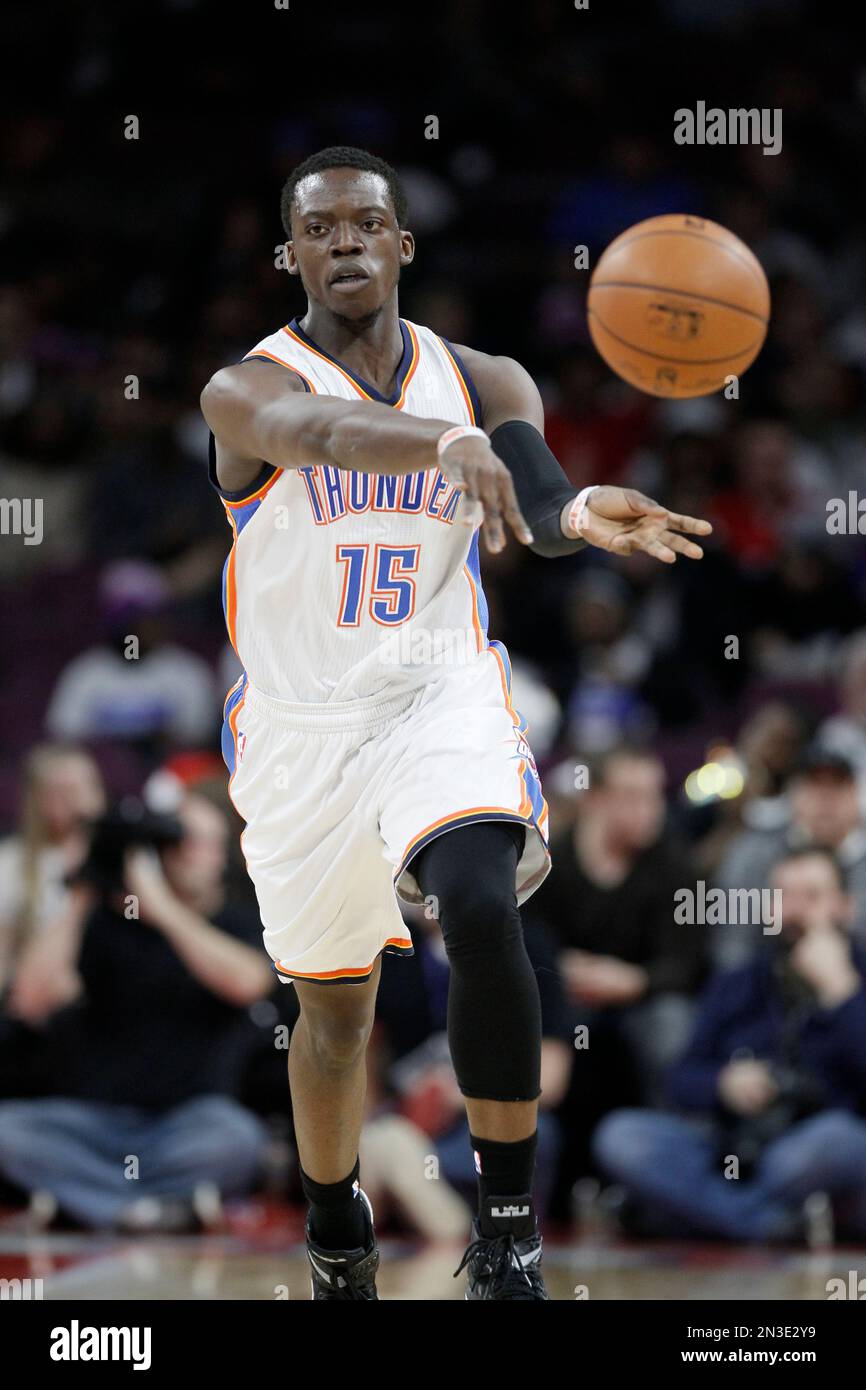 Oklahoma City Thunder's Reggie Jackson passes the ball during the first ...