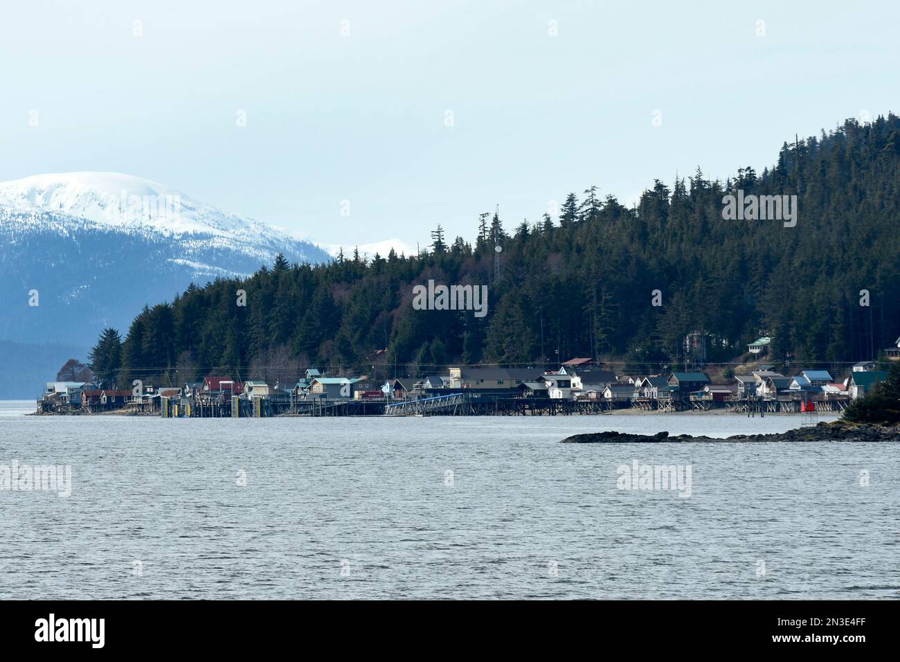 View of Tenakee Springs, Alaska from a state ferry arriving in the ...