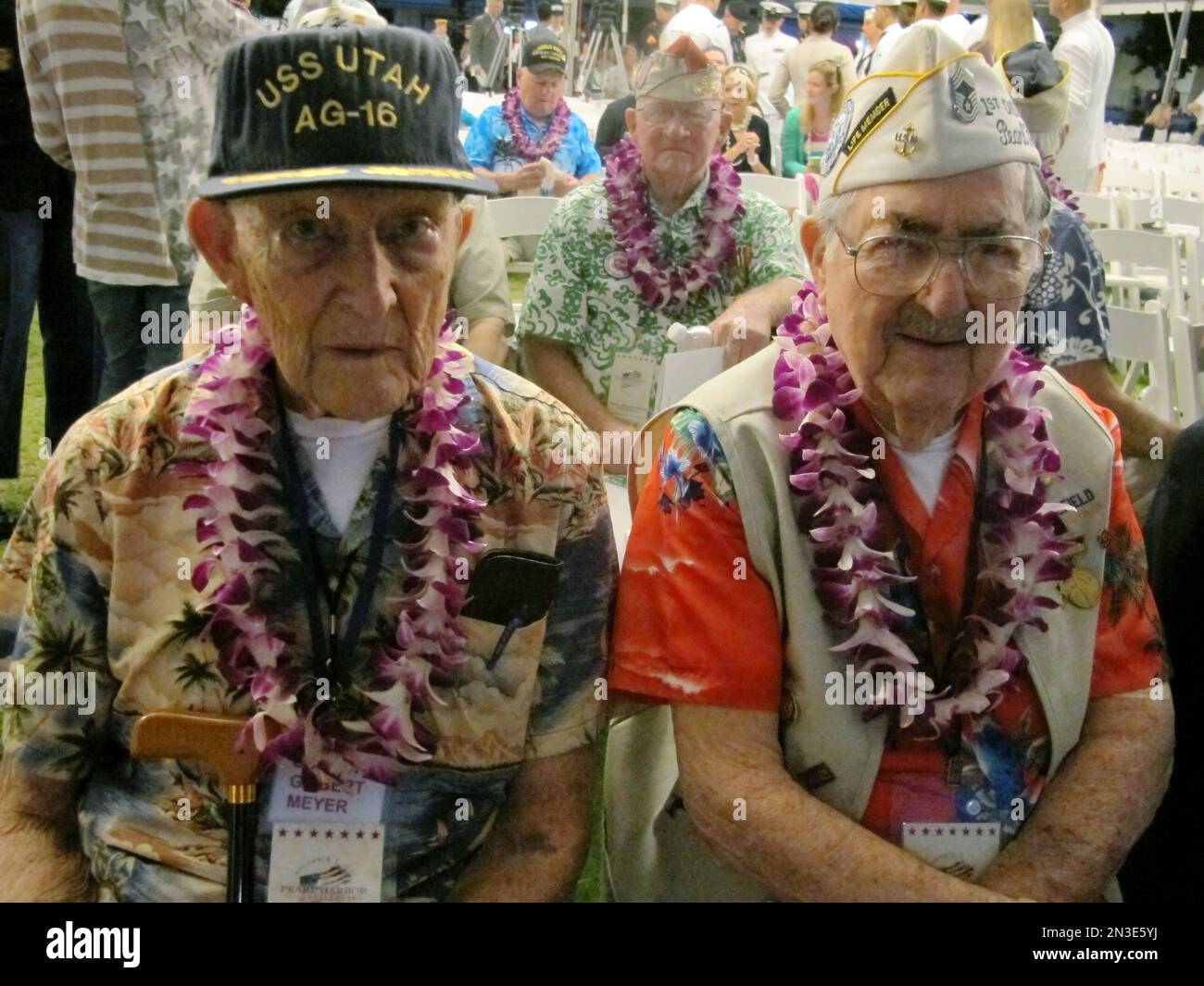 Pearl Harbor and World War II veterans Gilbert Meyer, 91, left, and Sam ...