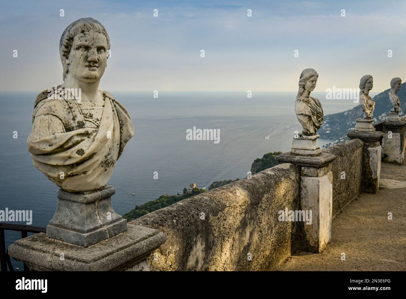 Marble busts and ocean views along The Terrace of Infinity at Villa ...
