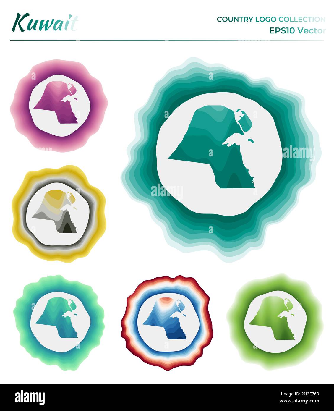 Kuwait logo collection. Colorful badge of the country. Layers around ...