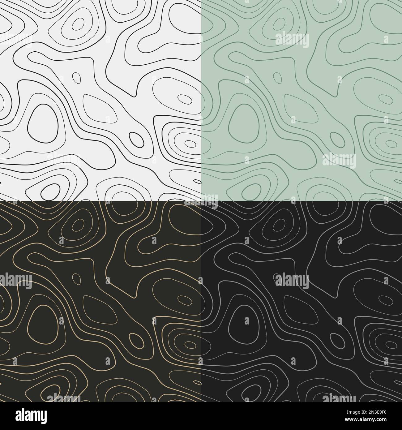 Topography patterns. Seamless elevation map tiles. Beautiful isoline ...
