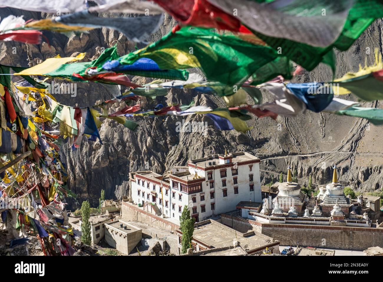 Overview of the Tibetan Buddhist Lamayuru Monastery on a clifftop in ...