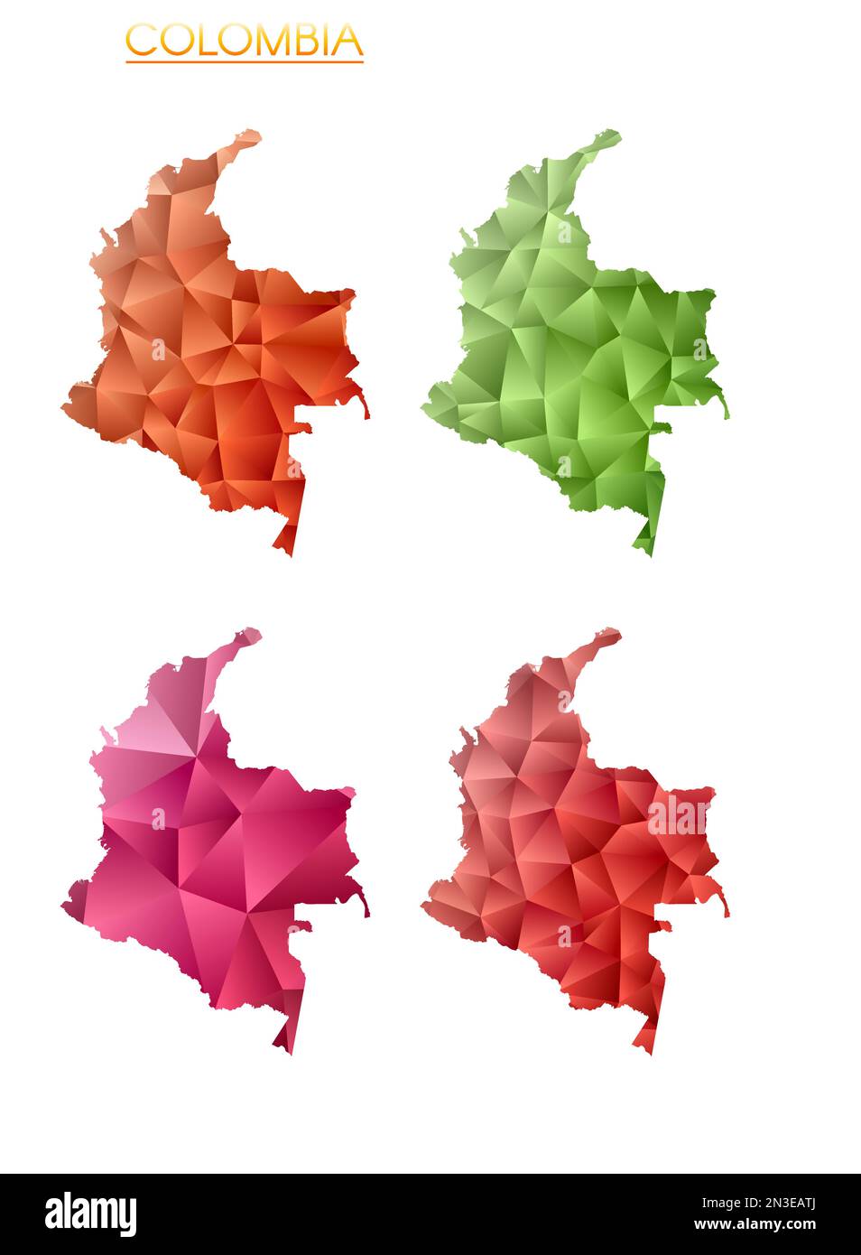 Set of vector polygonal maps of Colombia. Bright gradient map of ...