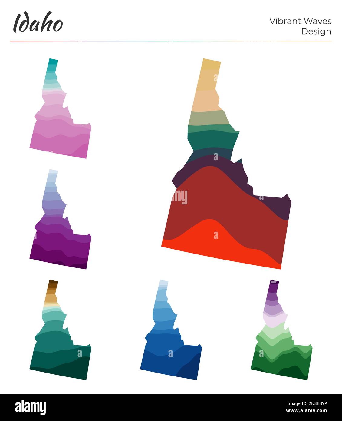 Set of vector maps of Idaho. Vibrant waves design. Bright map of US ...