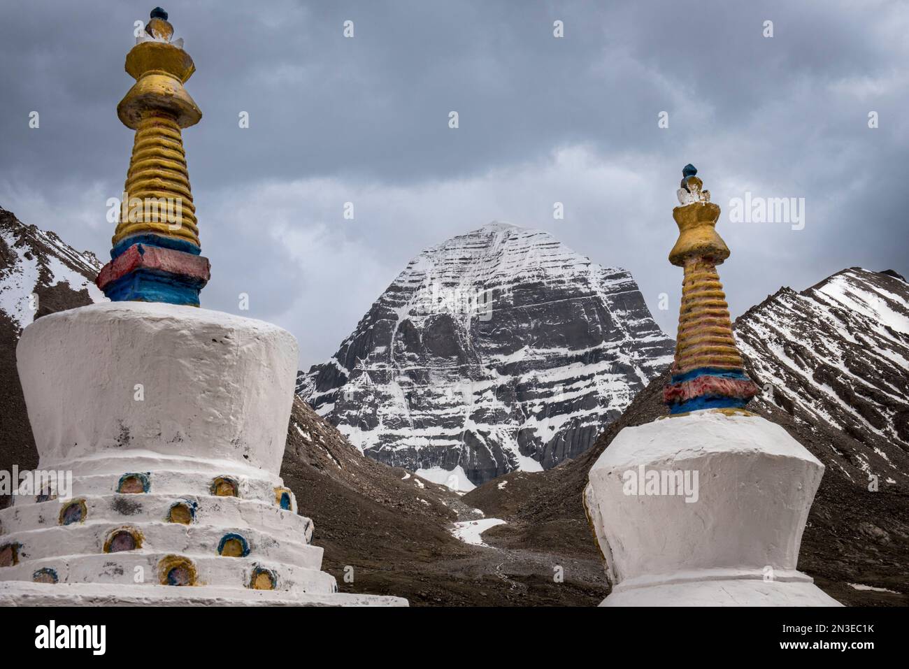 View of the snow-capped Mount Kailash, the Axis Mundi, Center of the ...