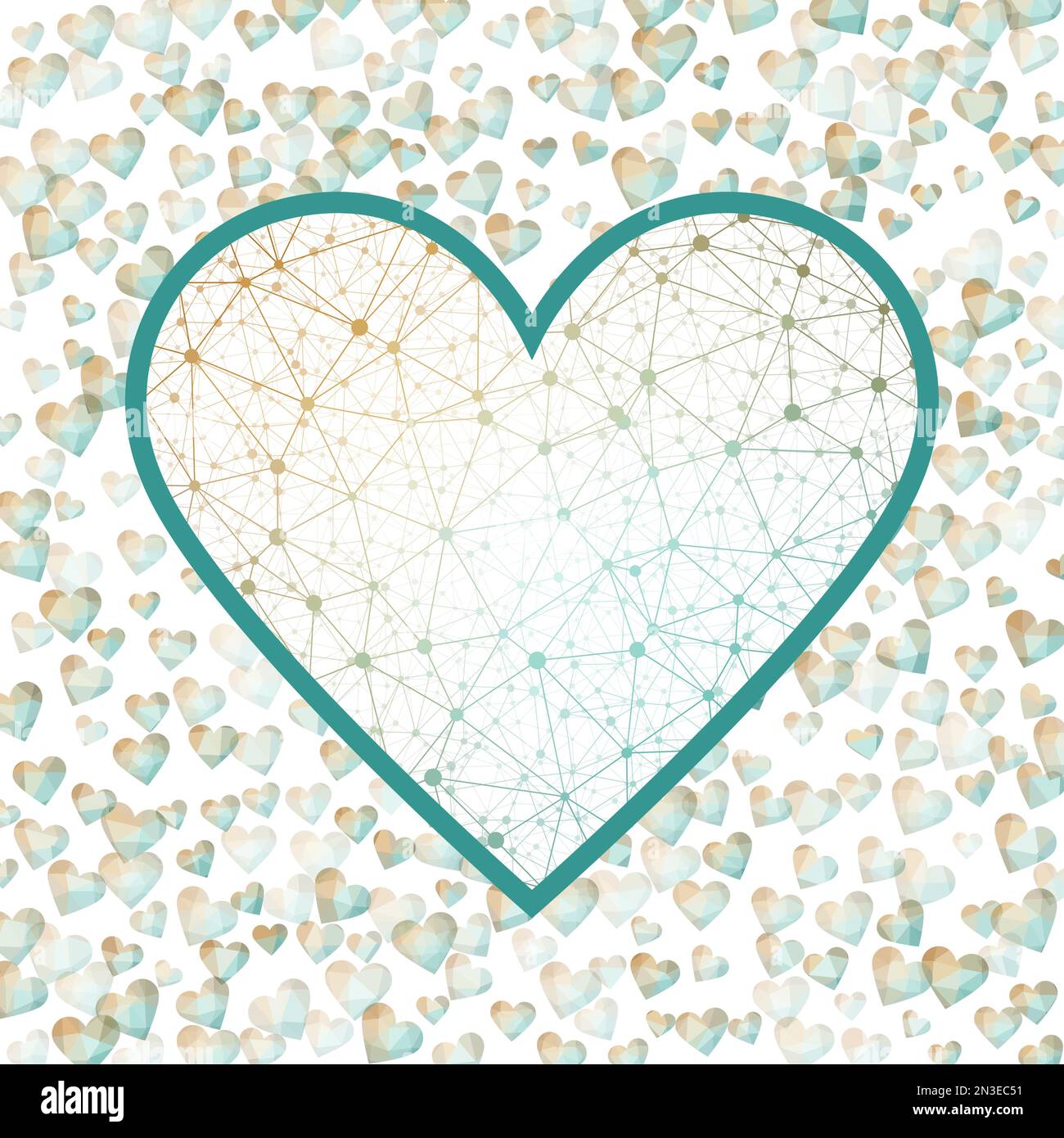 Heart. Geometric heart mesh in brown blue green color shades, brown ...