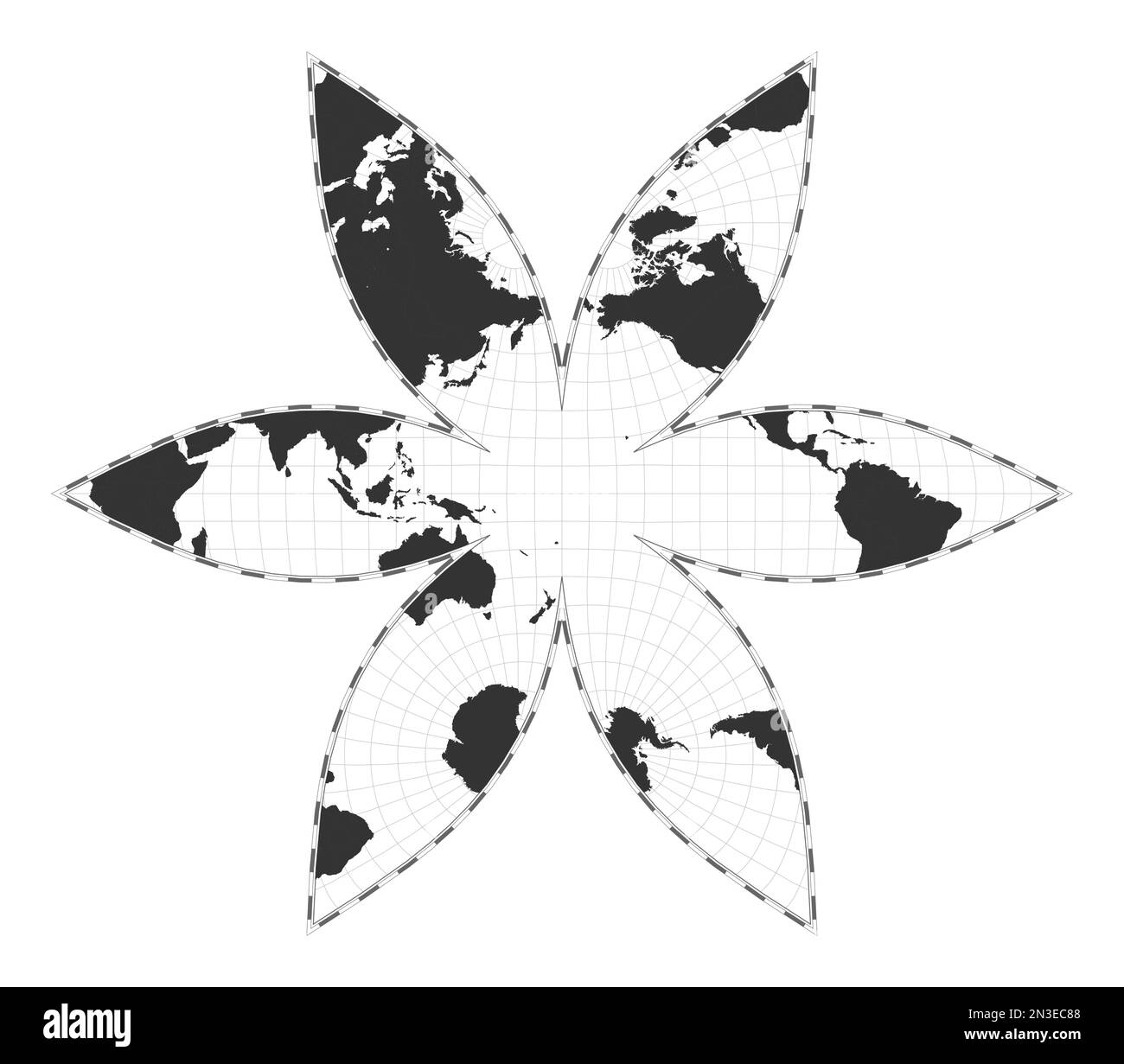 Vector world map. The U.S.-centric Gingery world projection. Plain ...