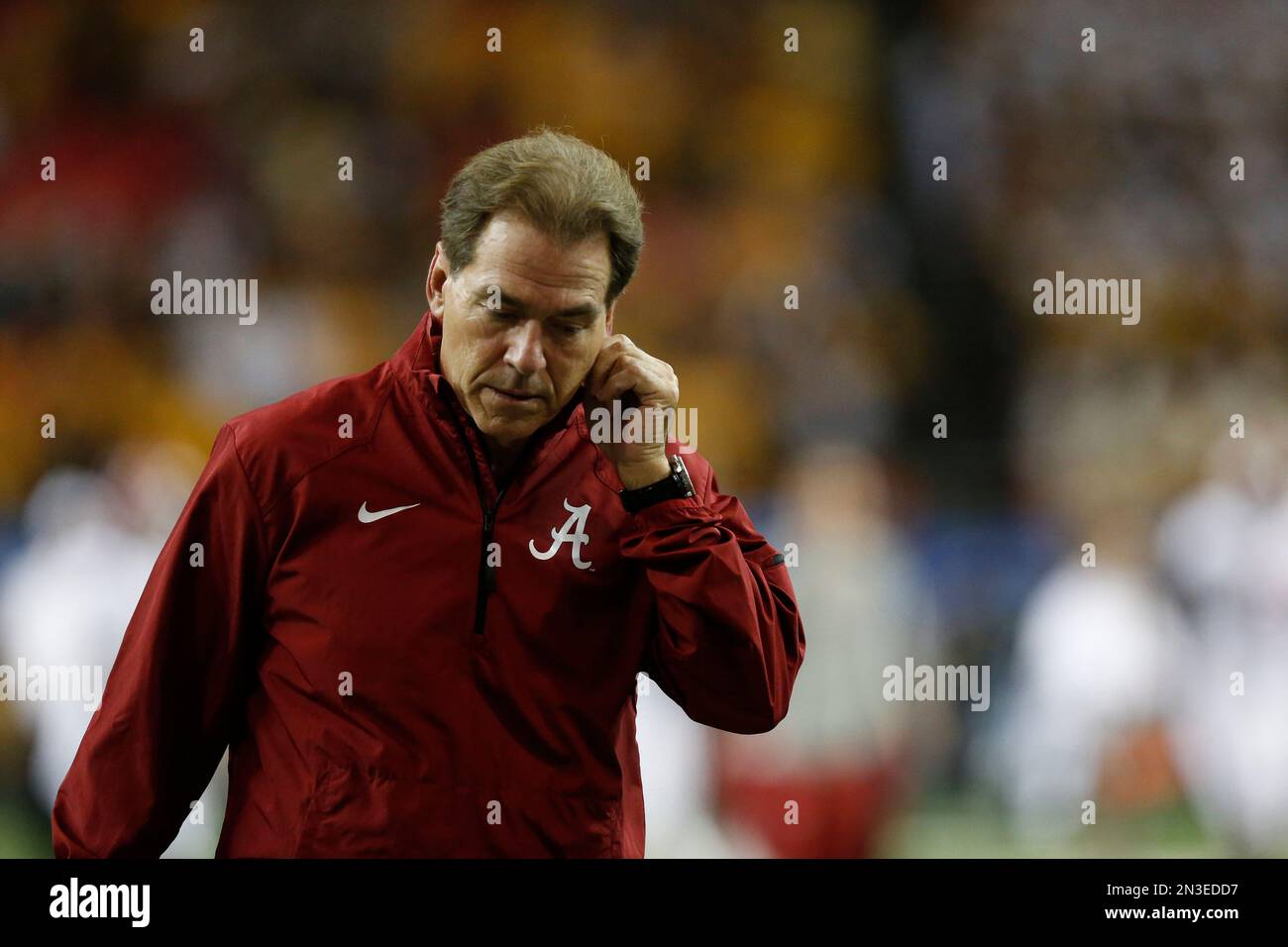 Alabama head coach Nick Saban walks on the field before the first half ...