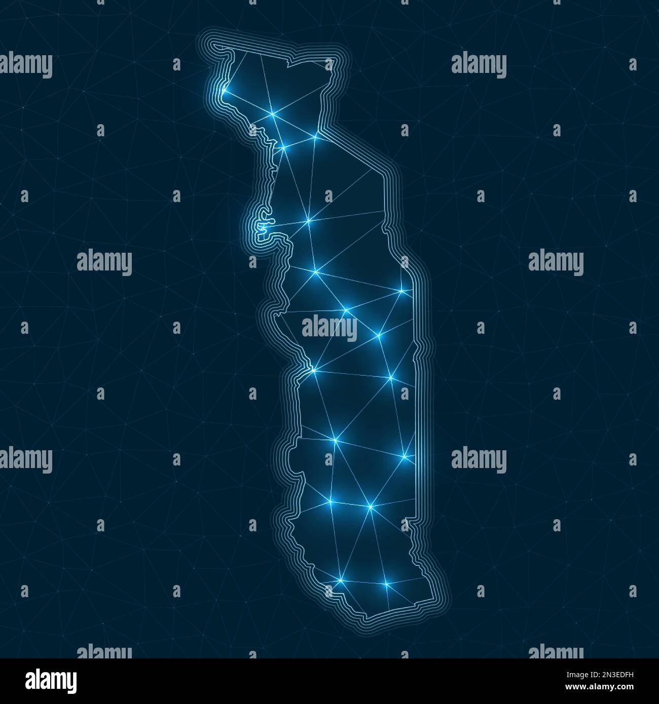 Togo network map. Abstract geometric map of the country. Digital connections and ...