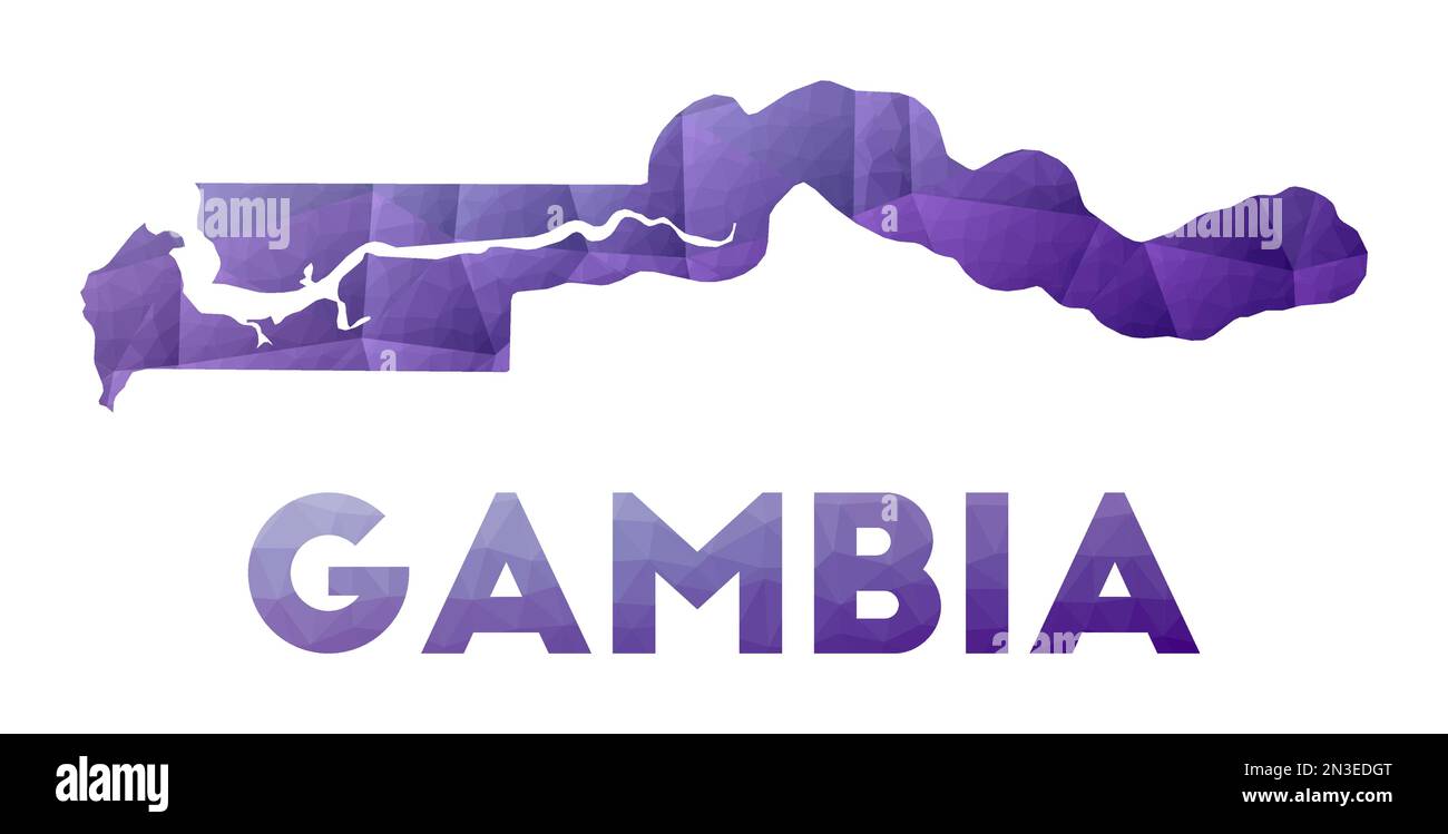 Map of Gambia. Low poly illustration of the country. Purple geometric design. Polygonal vector ...
