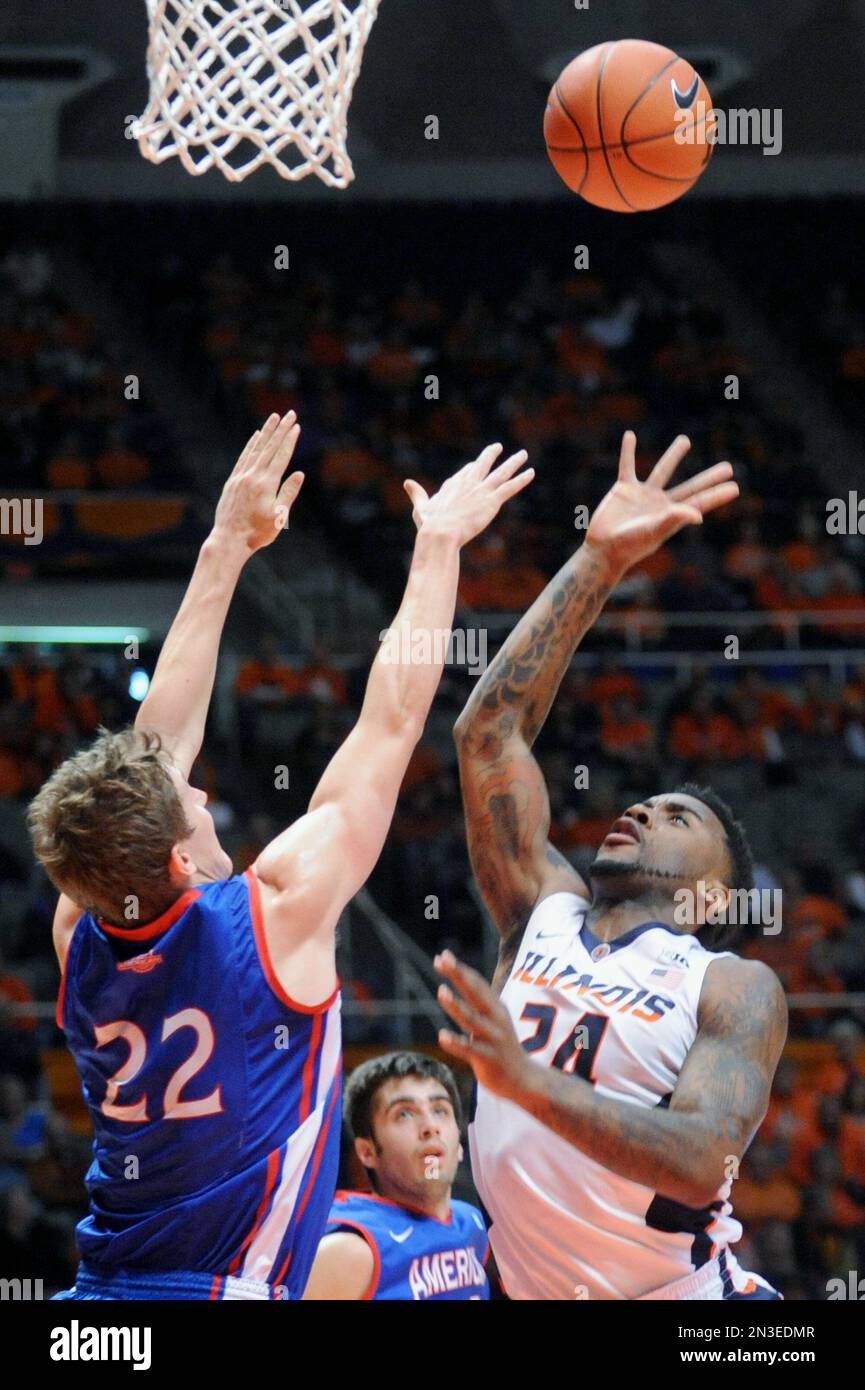 Illinois guard Rayvonte Rice (24) shoots over American guard John ...
