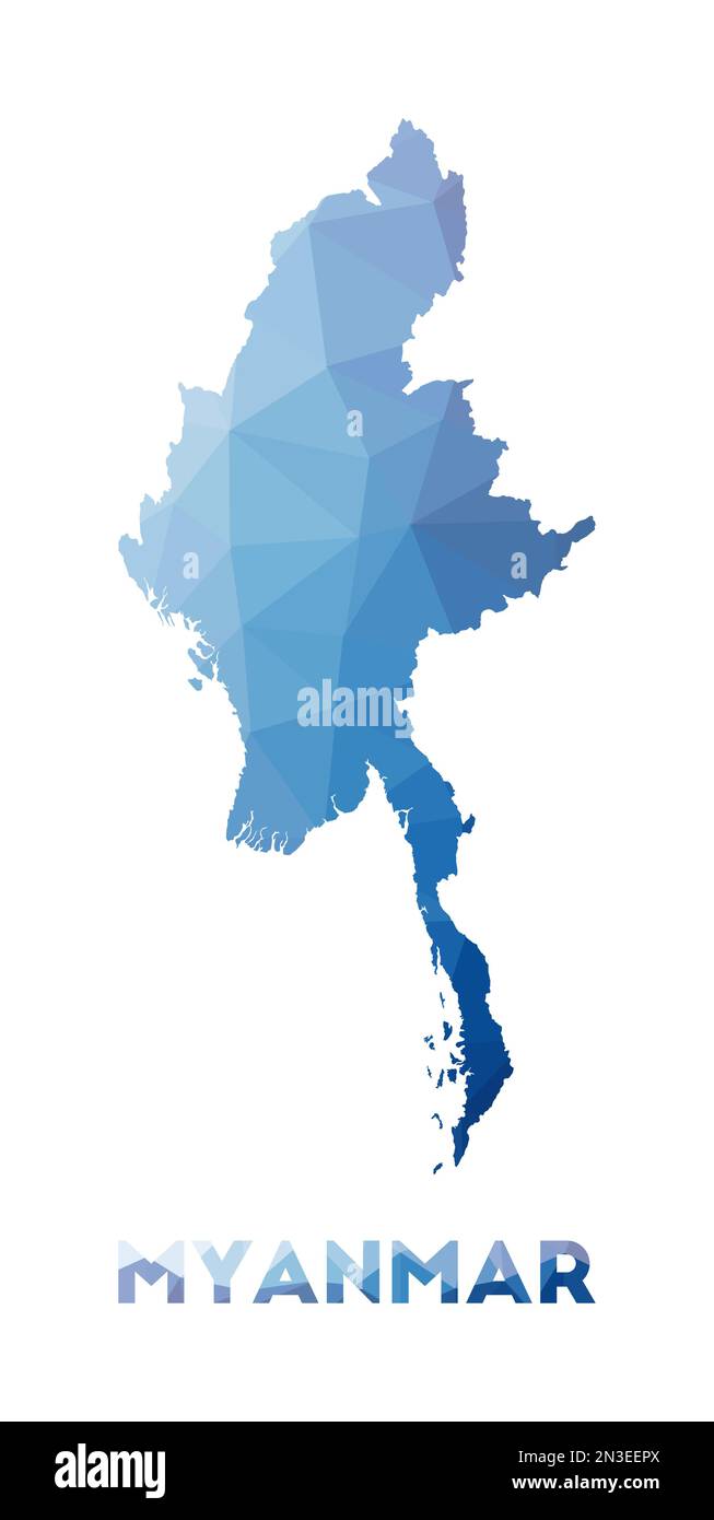 Low poly map of Myanmar. Geometric illustration of the country. Myanmar ...