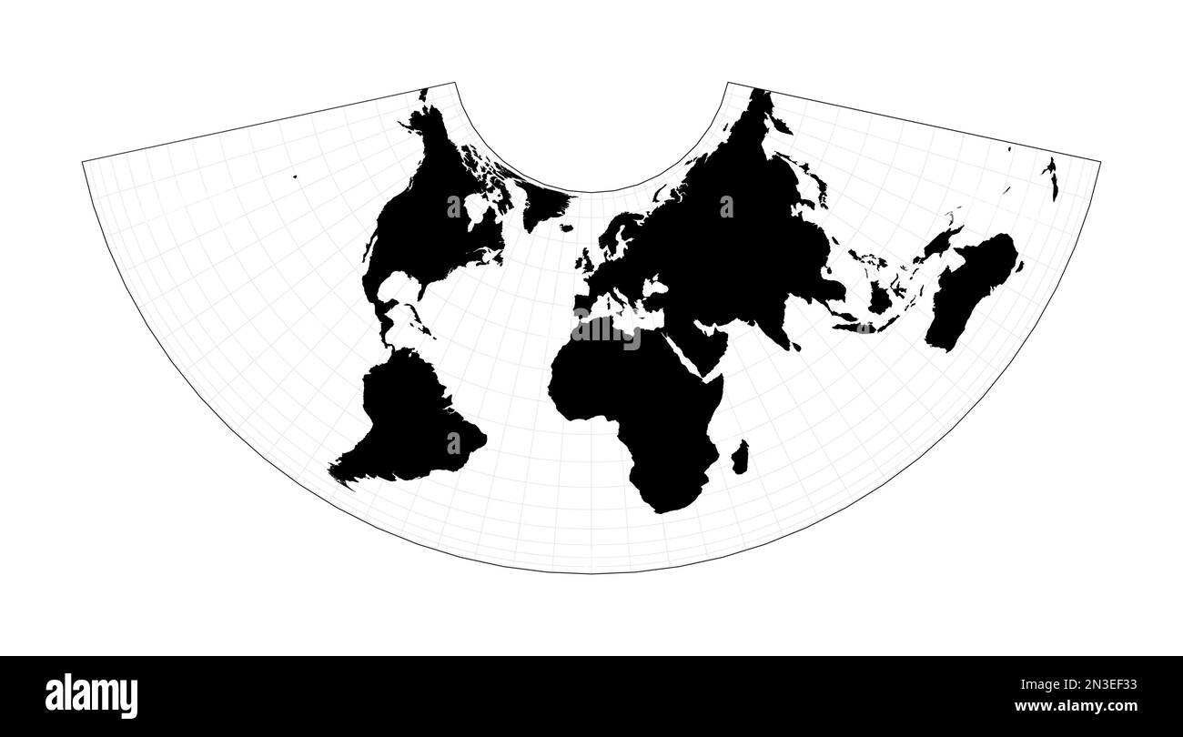 World map with latitude lines. Albers conic equal-area projection. Plan ...