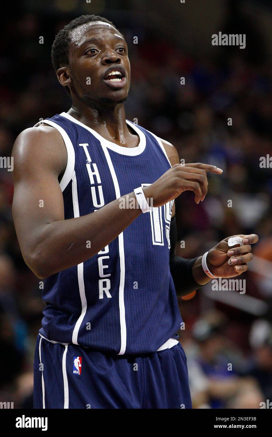Oklahoma City Thunder guard Reggie Jackson (15) reacts during the first ...