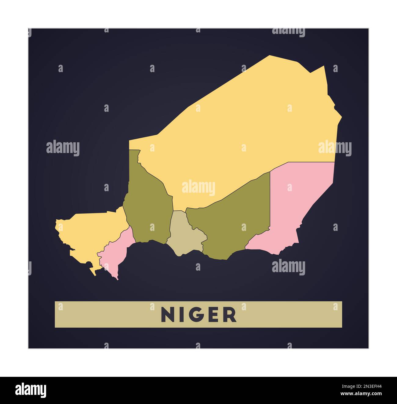Niger map. Country poster with regions. Shape of Niger with country ...