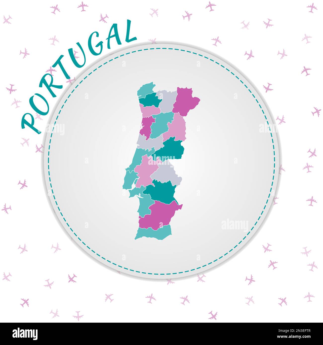 Portugal map design. Map of the country with regions in emerald ...