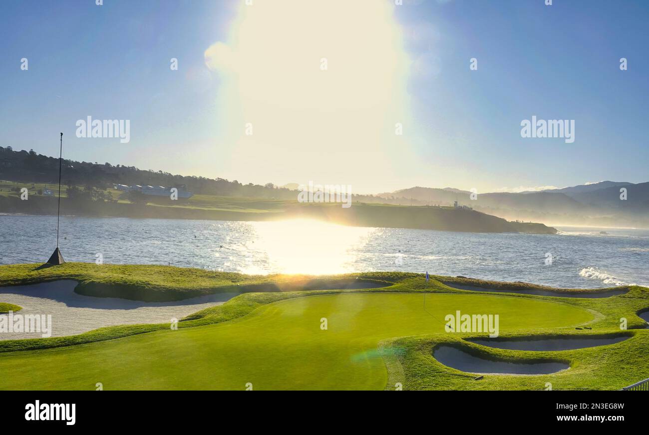 Pebble Beach, CA, USA. , . The famous par three 17th green on Pebble ...