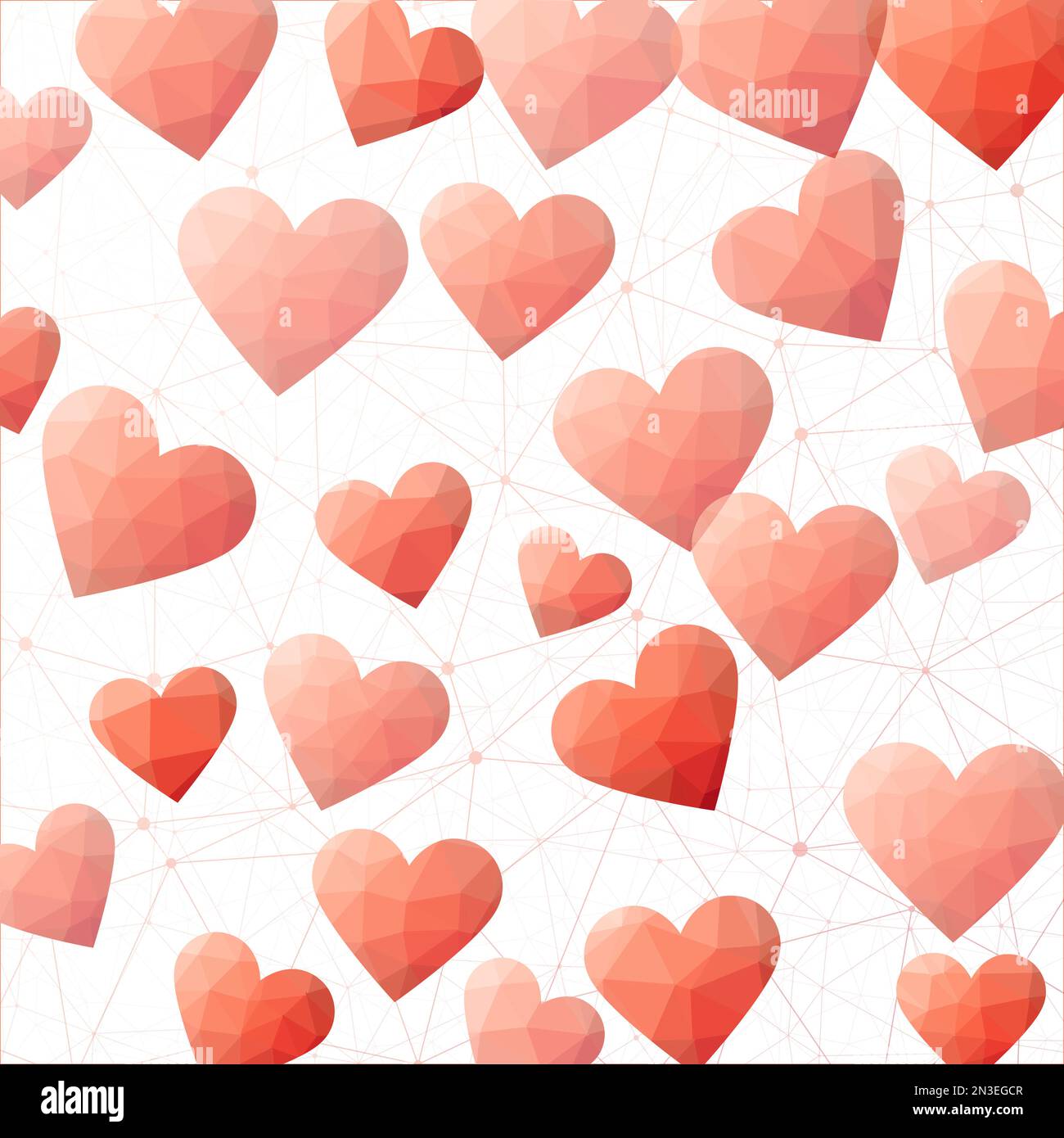 Valentine Day hearts cover. Polygonal hearts in red colors. Artistic ...