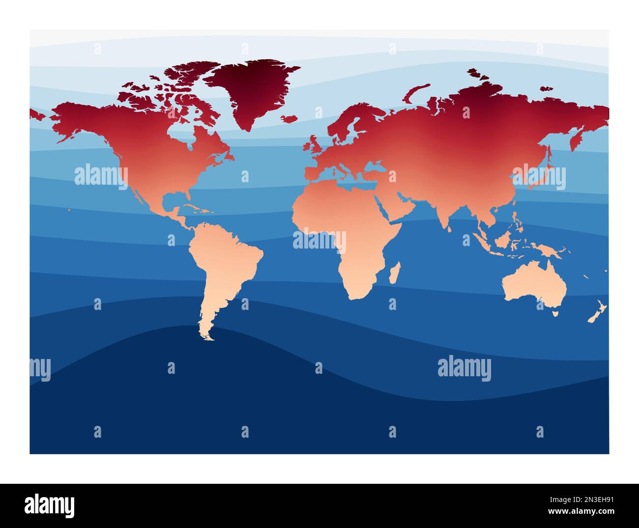 World Map Vector. Miller cylindrical projection. World in red orange ...