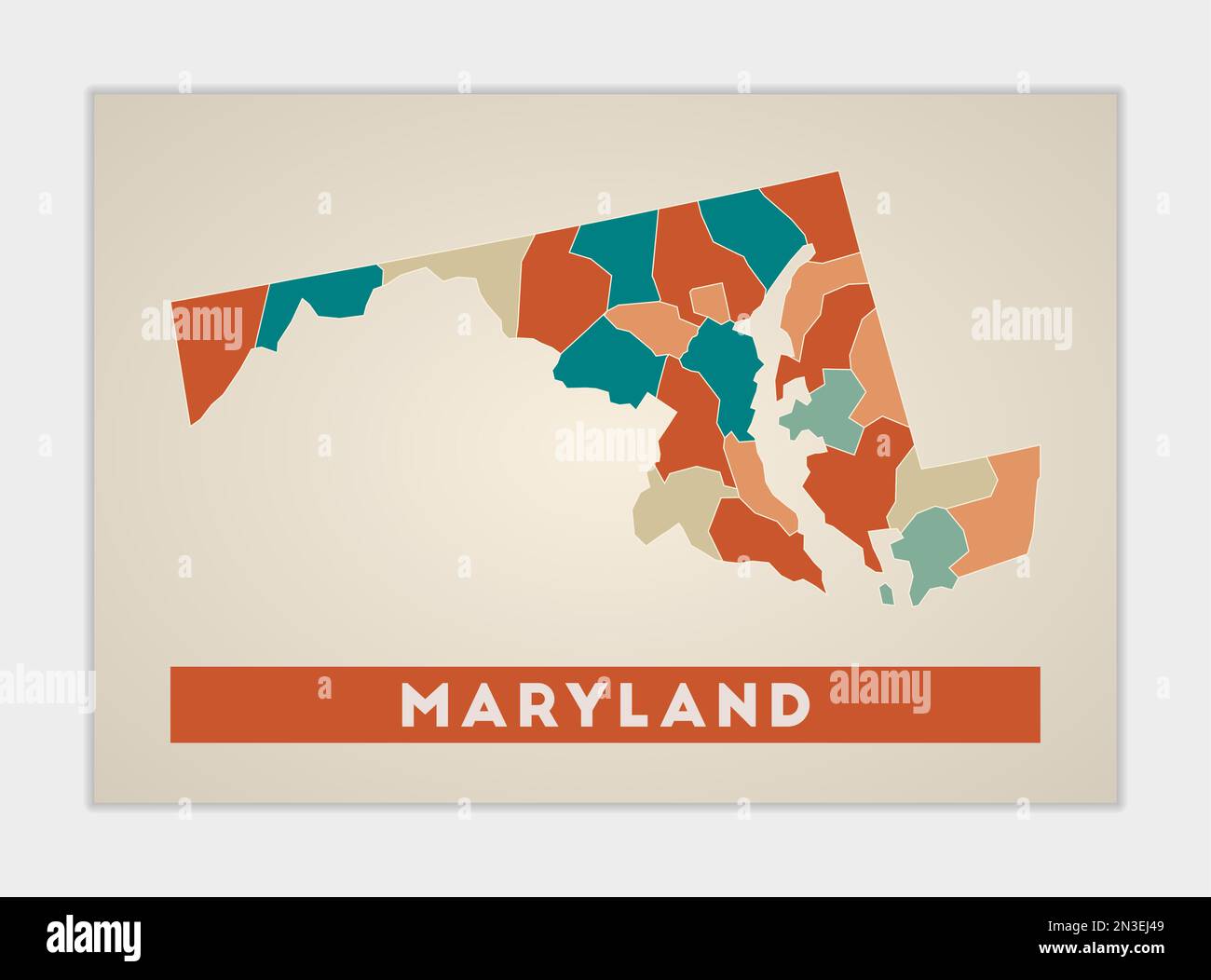 Maryland poster. Map of the US state with colorful regions. Shape of ...