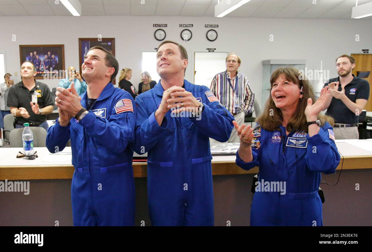 NASA astronauts, from left, Rex Walheim, Jack Fischer and Cady Coleman ...