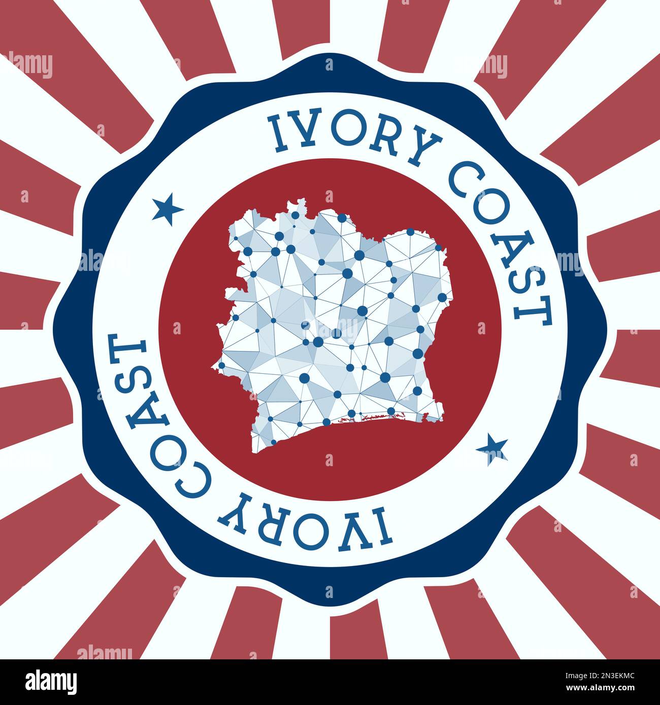 Ivory Coast Badge. Round logo of country with triangular mesh map and ...
