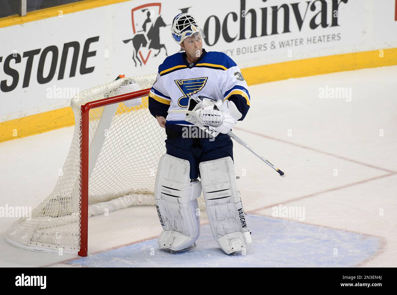 St. Louis Blues goalie Martin Brodeur (30) stands by the net during a ...