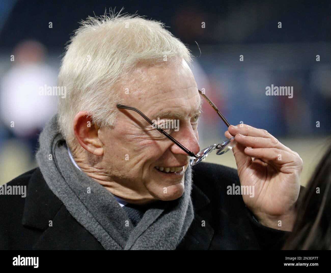 Dallas Cowboys owner Jerry Jones smiles on the field before an NFL ...