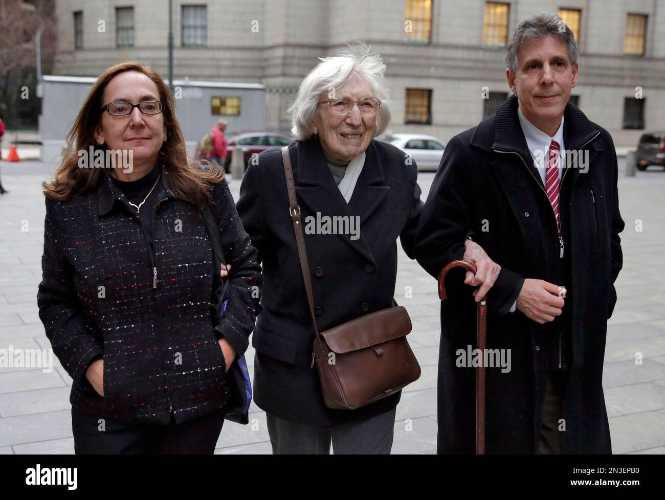 Miriam Moskowitz, 98, accompanied by her nephew Ira Moskowitz, and his ...