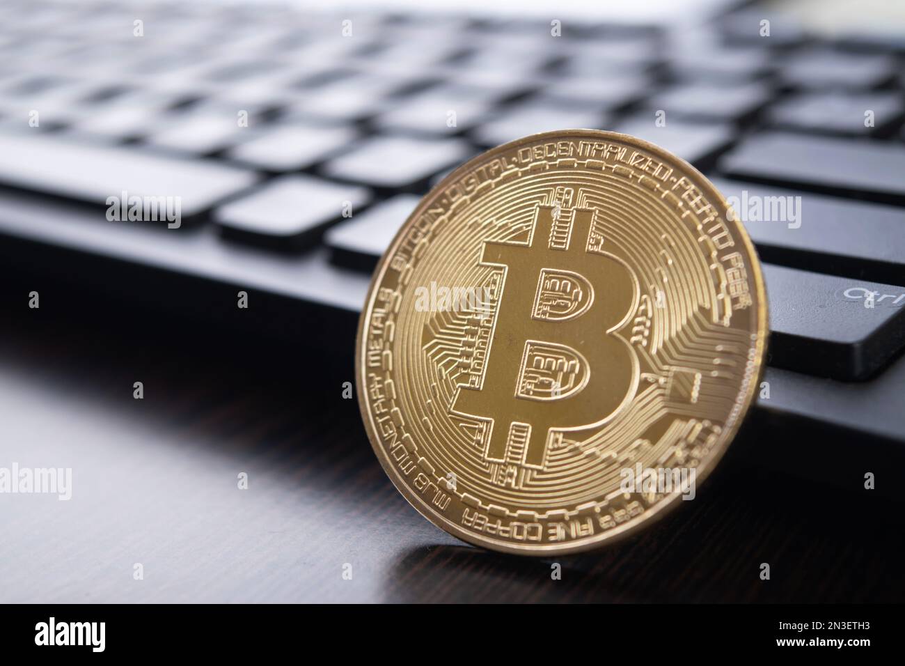 Bitcoin on keyboard future of money concept Stock Photo - Alamy