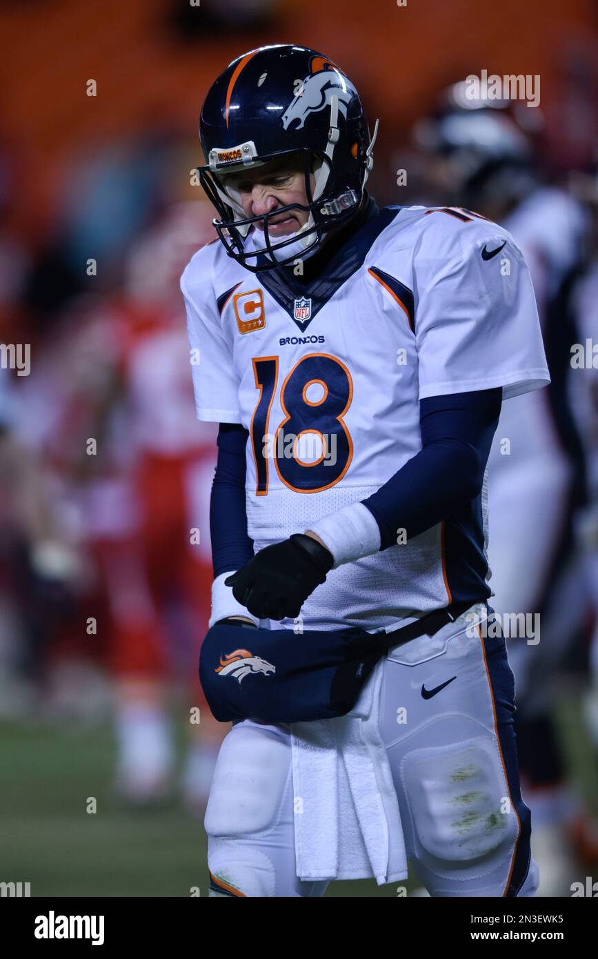 Denver Broncos quarterback Peyton Manning (18) during his NFL football ...