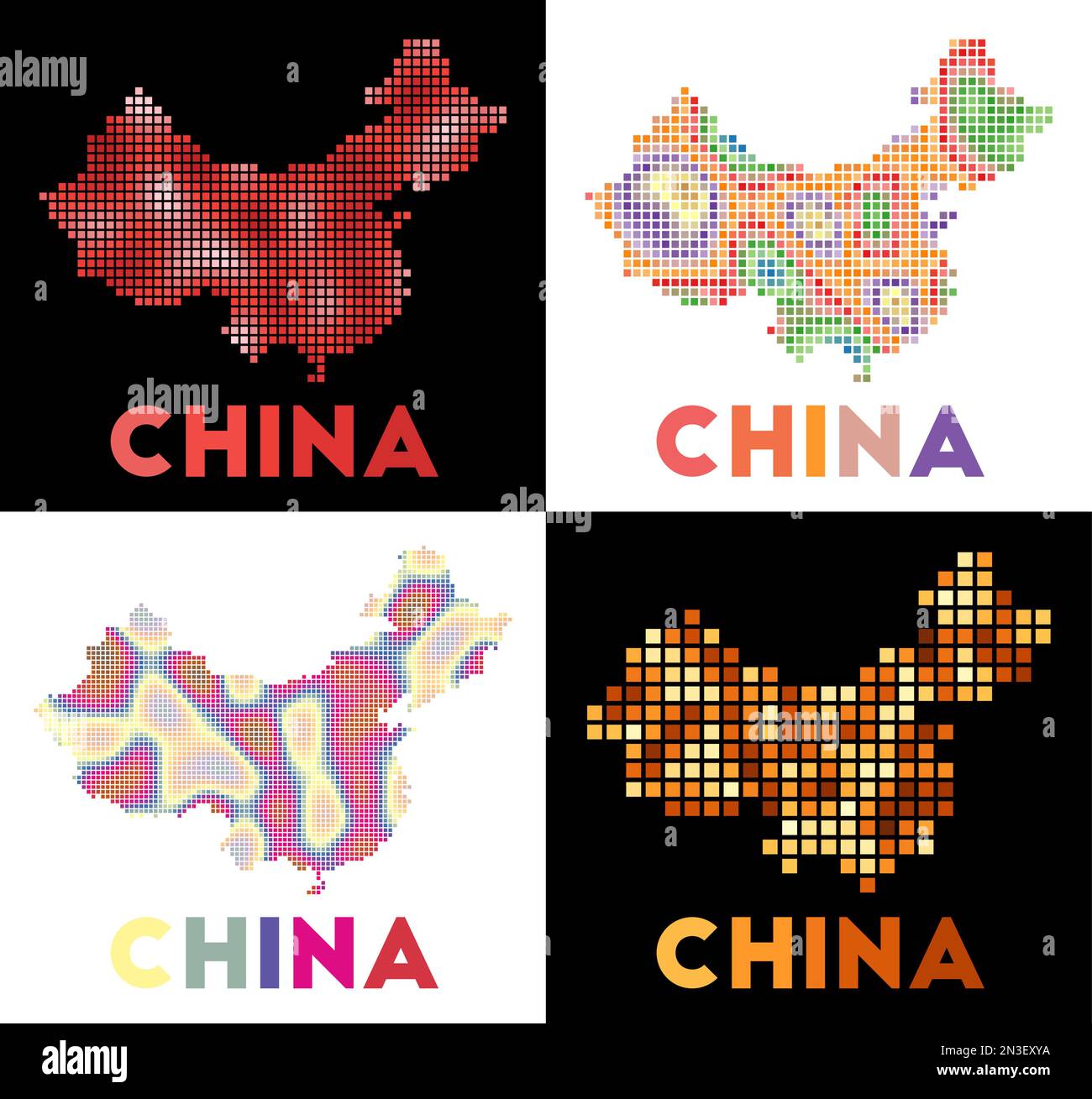 China map. Collection of map of China in dotted style. Borders of the ...