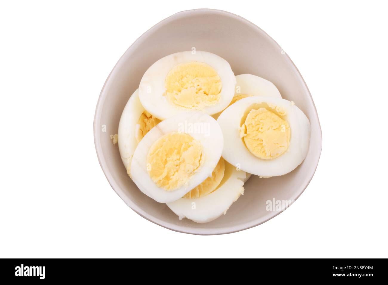 Sliced boil egg in bowl isolated on white background with clipping path Stock Photo - Alamy