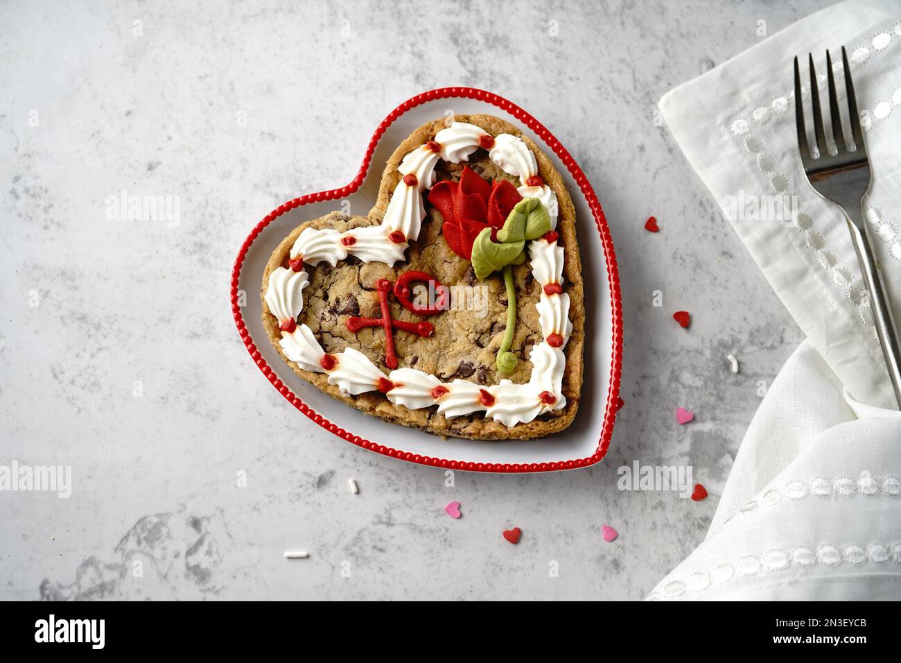 Heart shaped frosted chocolate chip cookie | Valentine heart cookie ...